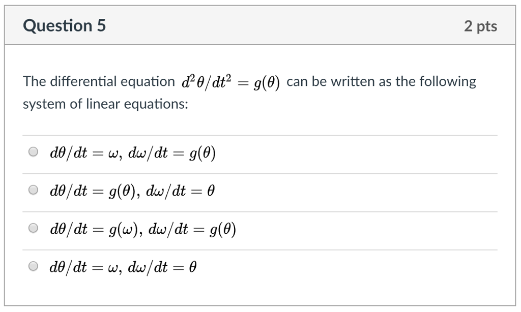 Solved Question 5 2 pts The differential equation de/dt? | Chegg.com