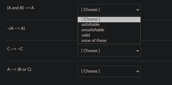 Solved (A and B) --> A [Choose] [Choose satisfiable | Chegg.com