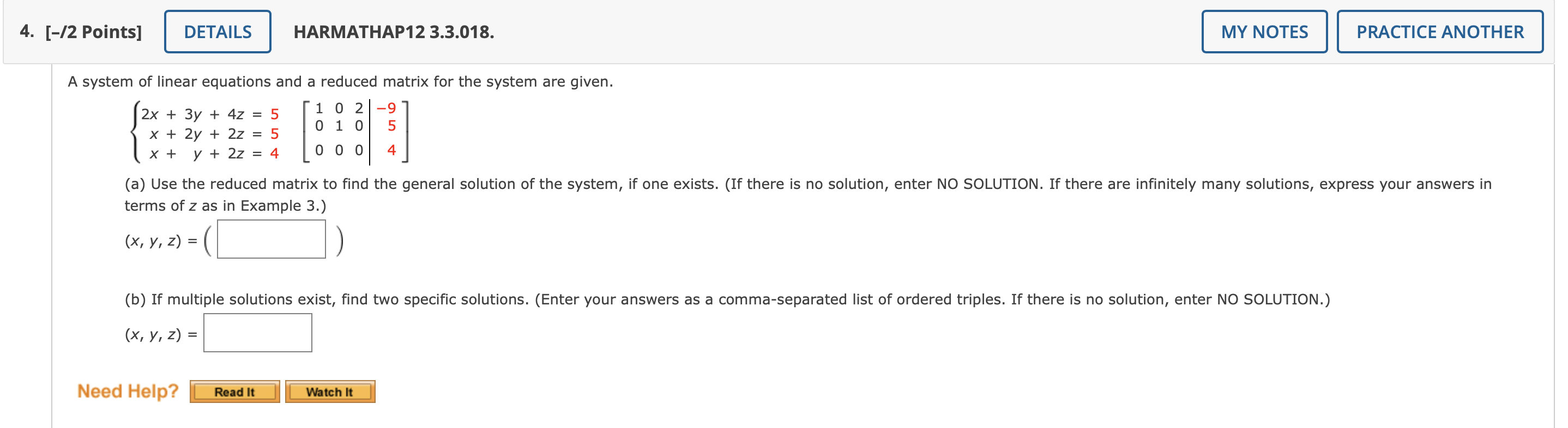 Solved A system of linear equations and a reduced matrix for | Chegg.com