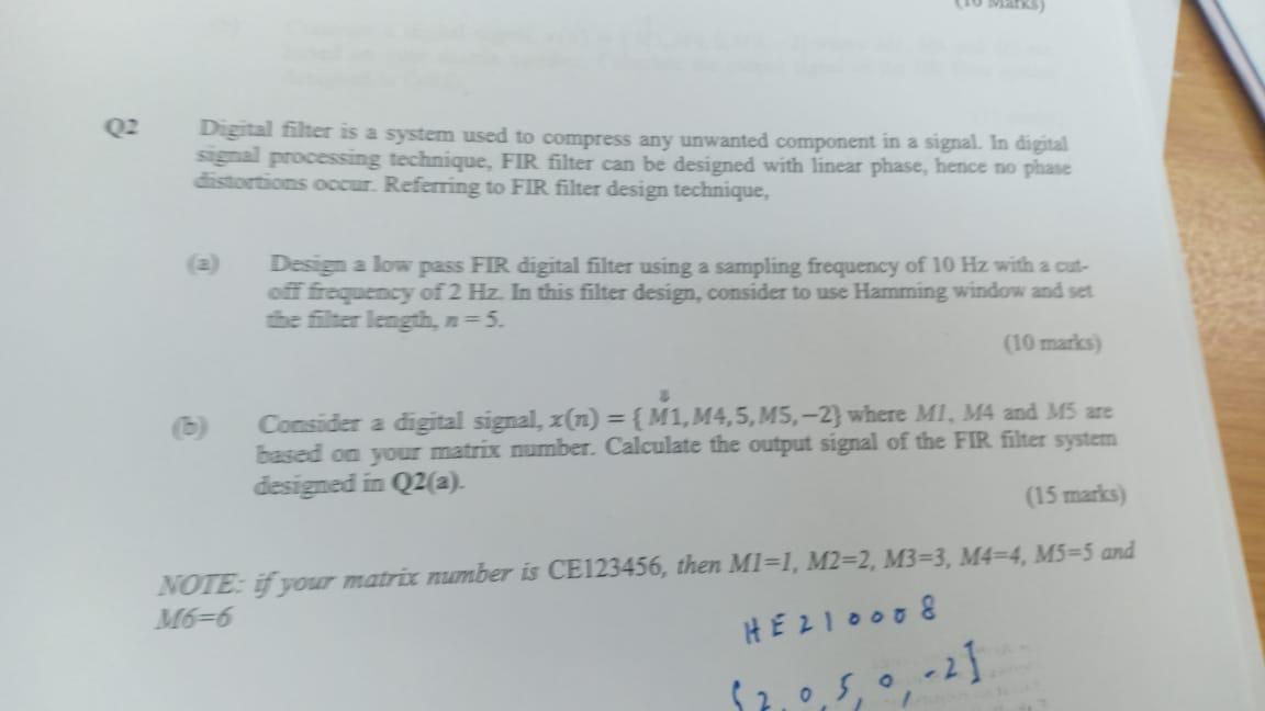 Solved Q2 Digital filter is a system used to compress any | Chegg.com