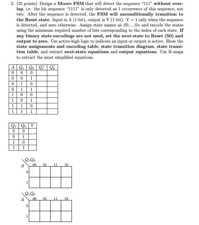 2. (25 points) Design a Moore FSM that will detect | Chegg.com