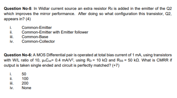 Solved Question No-5: In Widlar current source an extra | Chegg.com