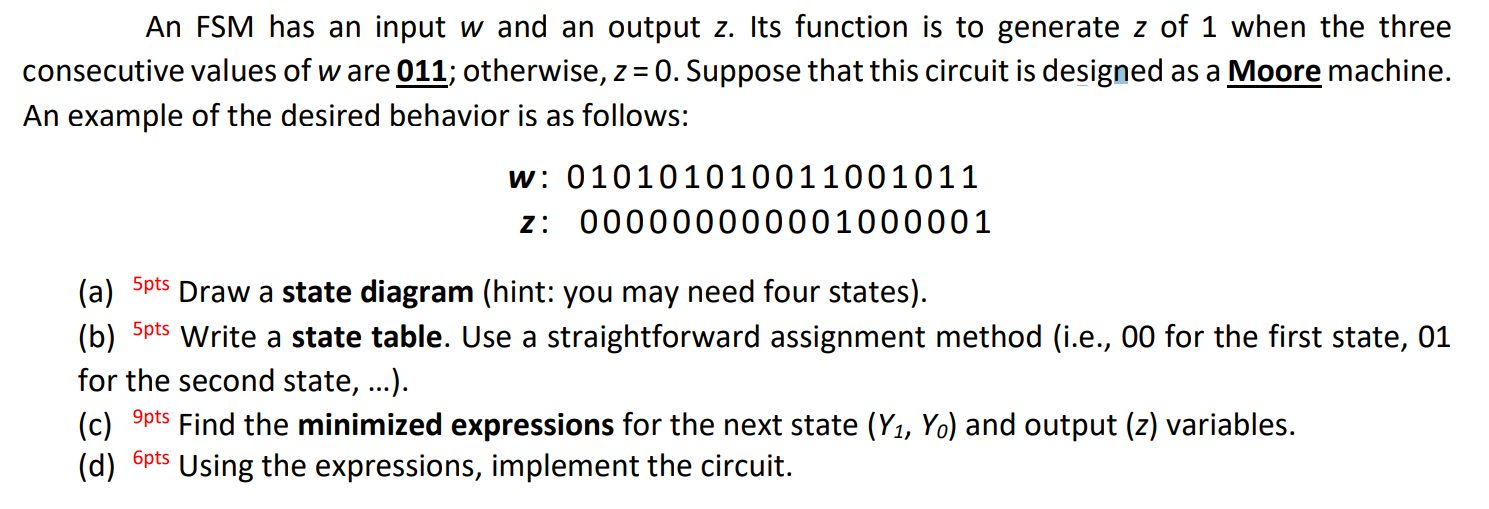 Solved An FSM has an input w and an output z. Its function | Chegg.com