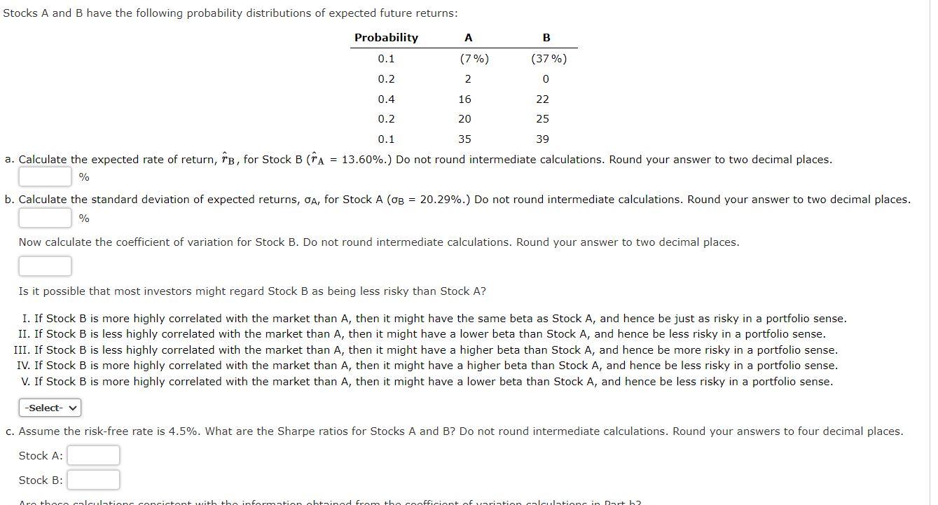Solved Stocks A and B have the following probability | Chegg.com