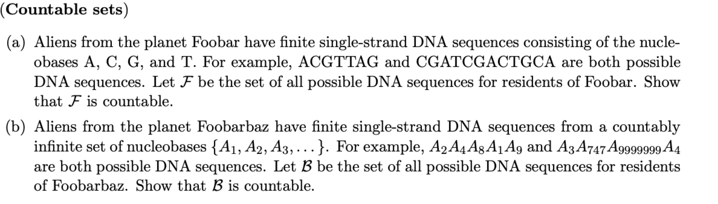 Solved (Countable sets) (a) Aliens from the planet Foobar | Chegg.com