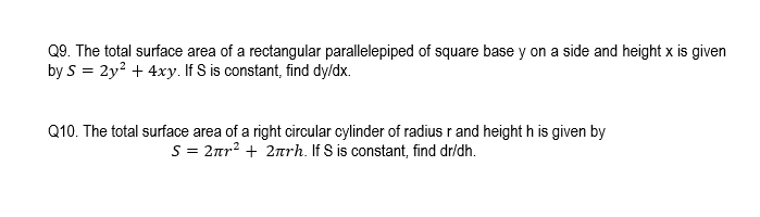 Solved Q9. The total surface area of a rectangular | Chegg.com