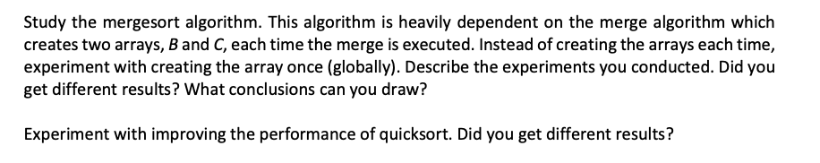 Solved Study the mergesort algorithm. This algorithm is | Chegg.com
