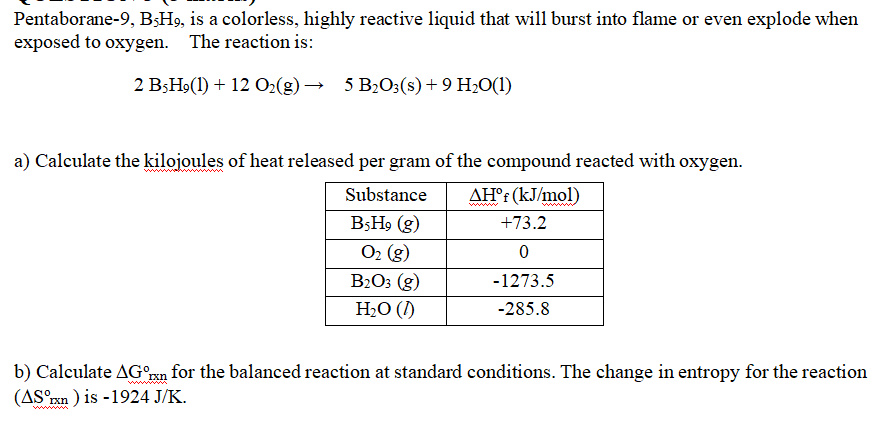 Solved Pentaborane- 9, B5H9, is a colorless, highly reactive | Chegg.com