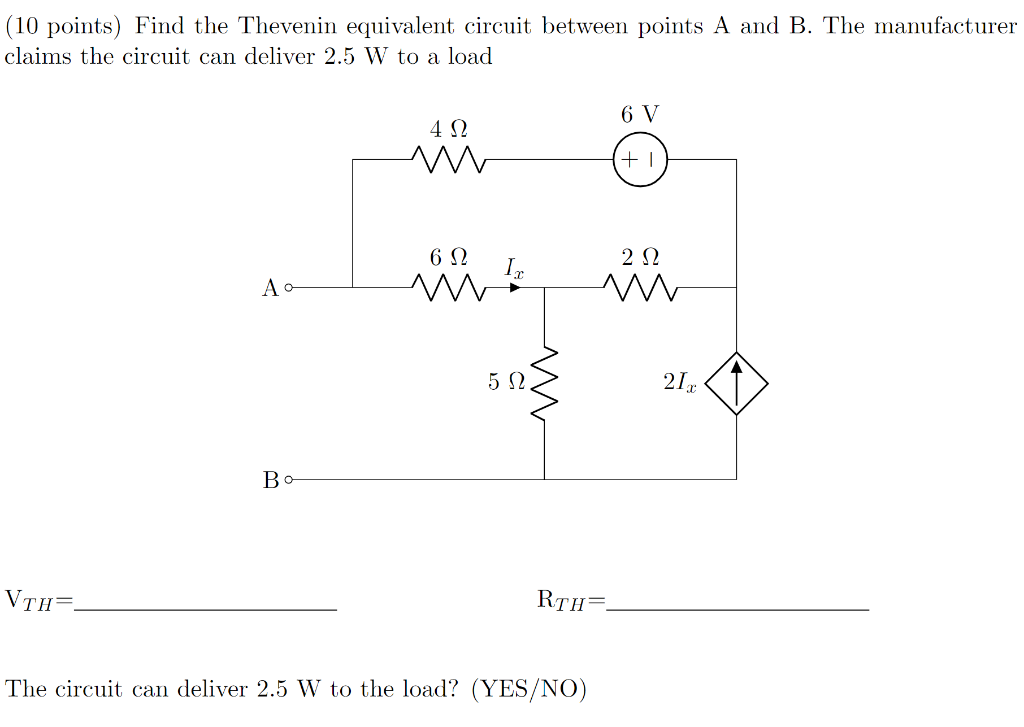 Solved (10 points) Find the Thevenin equivalent circuit | Chegg.com