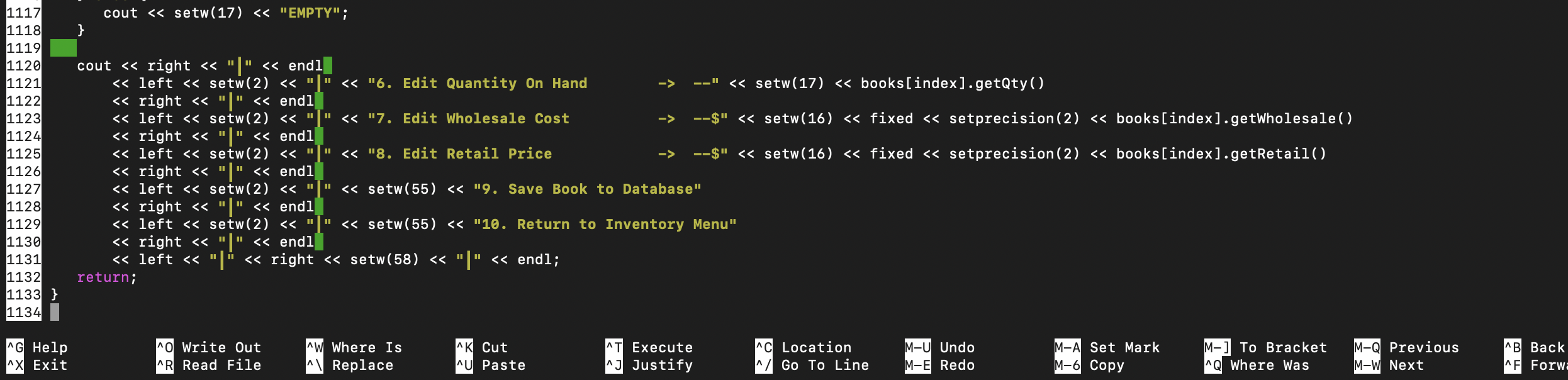 Solved GNU nano 6.4 invmenu.cpp GNU nano | Chegg.com