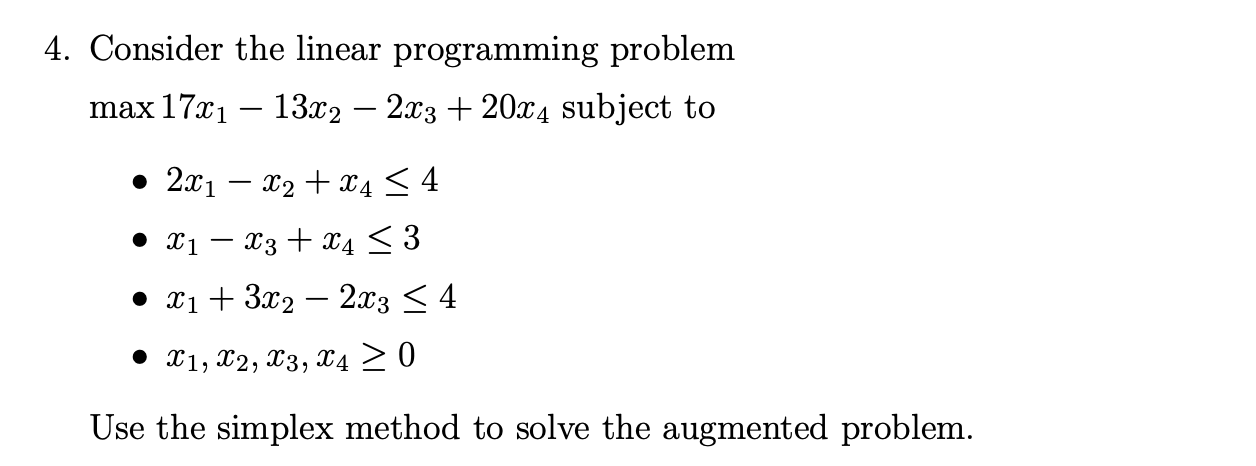 Solved 4. Consider the linear programming problem | Chegg.com