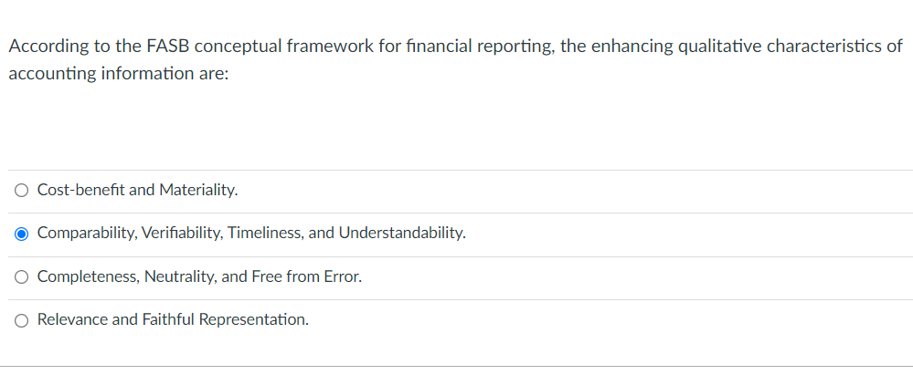 Solved According to the FASB conceptual framework for | Chegg.com