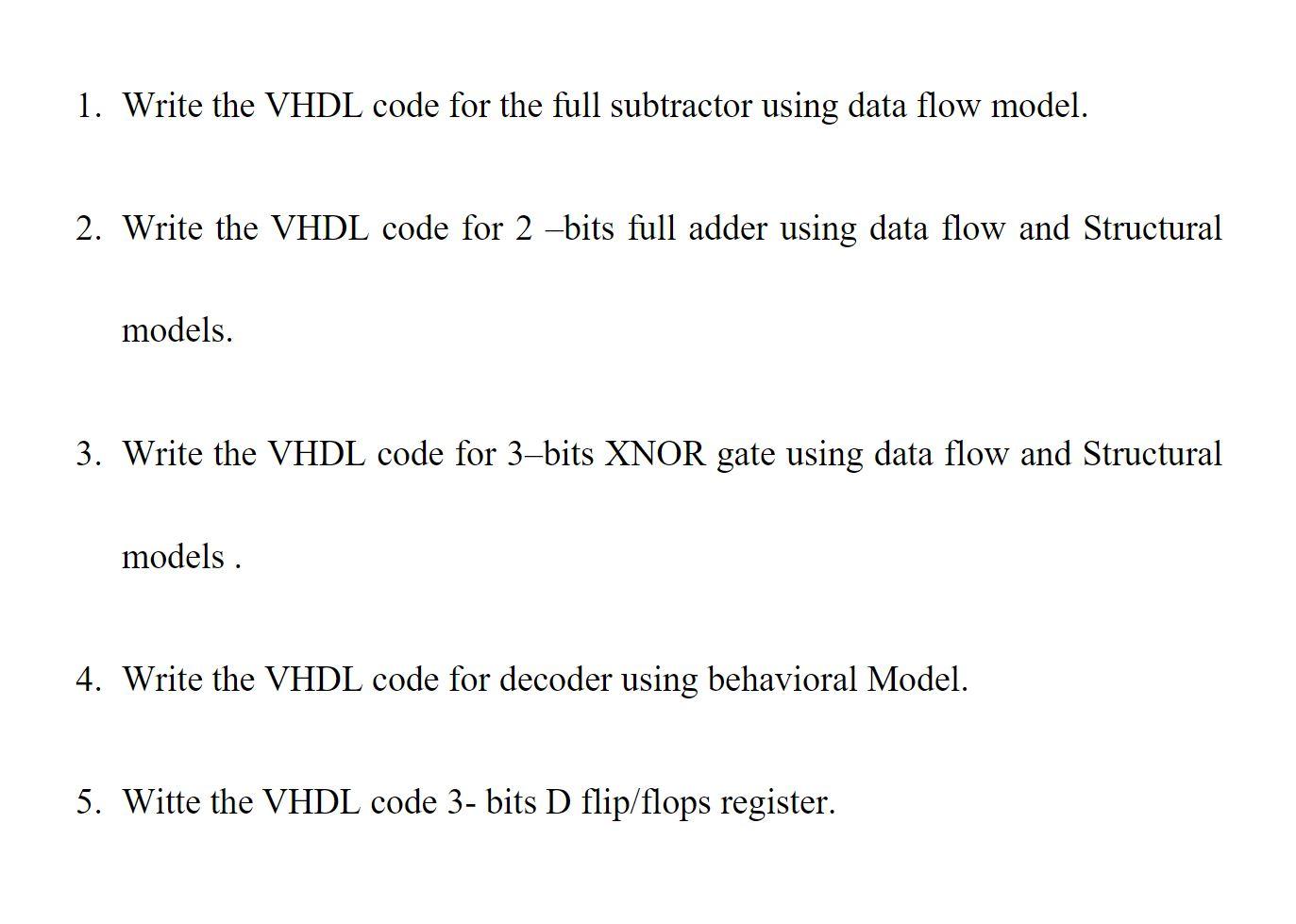 Solved 1. Write the VHDL code for the full subtractor using | Chegg.com