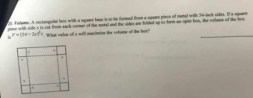 Solved 20. Volume. A rectangular box with a square base is | Chegg.com