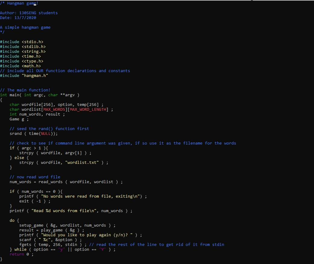 Solved Here is a simple Hangman game in C lanuage | Chegg.com
