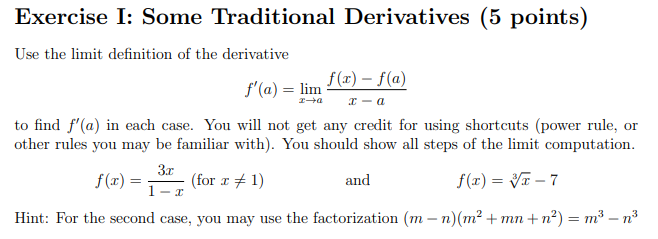 Solved Exercise I: Some Traditional Derivatives (5 points) | Chegg.com