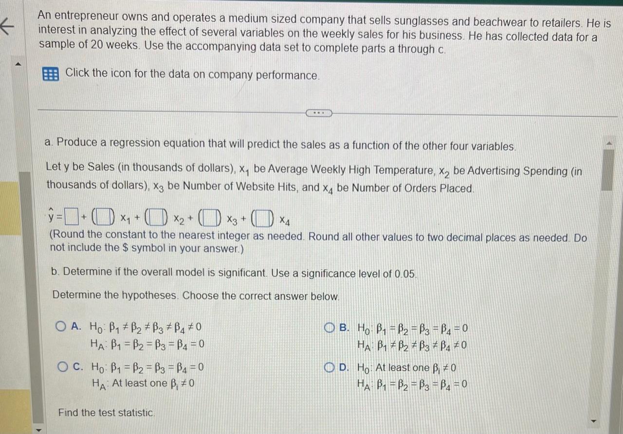 Solved As well as the P value and T stats for B1 Through B4 | Chegg.com