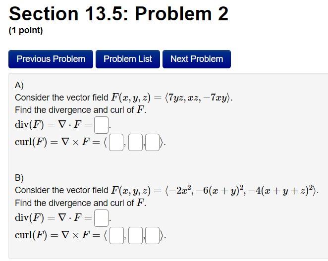Solved Section 13.5: Problem 2 (1 point) Previous Problem | Chegg.com