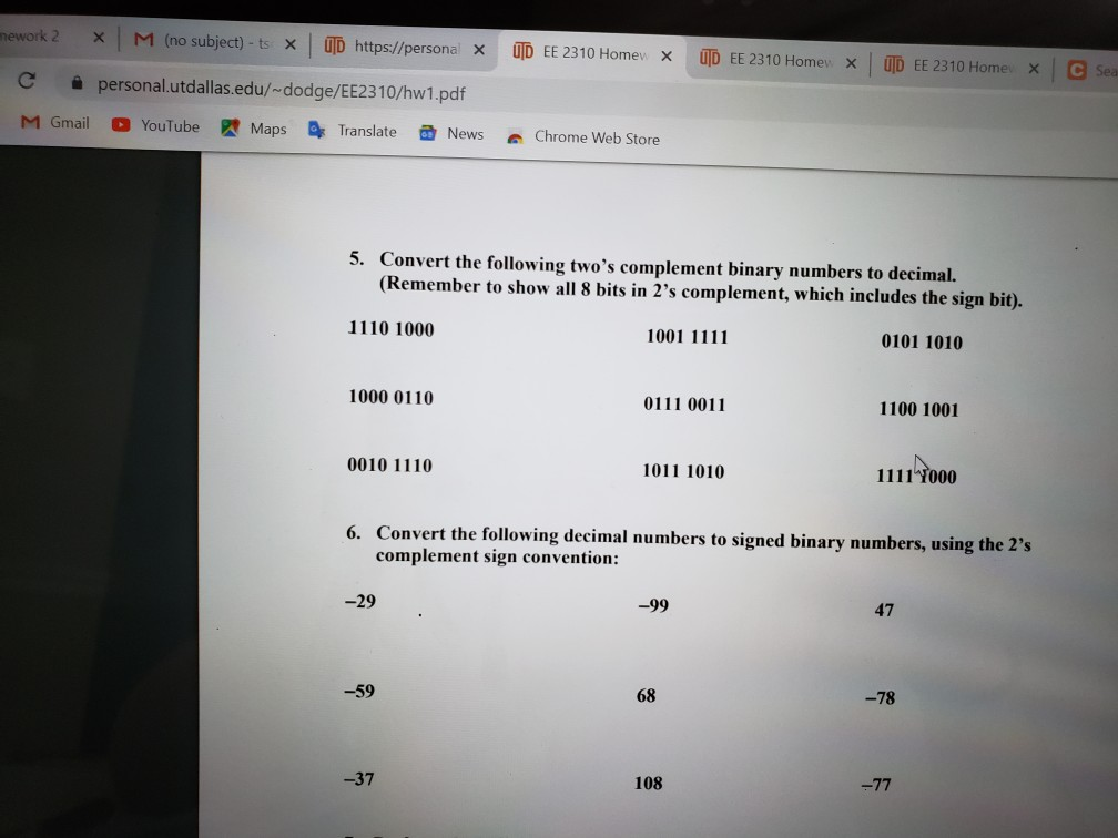 Solved EE 2310 Homework #1—Binary Numbers and Numeric | Chegg.com