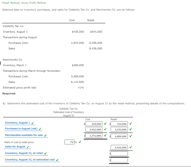 Solved Retail Method Gross Profit Method Selected Data On 4436
