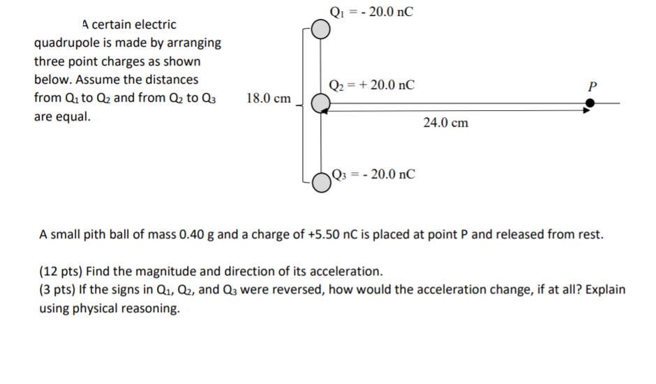 Solved Q1 = - 20.0 nC A certain electric quadrupole is made | Chegg.com
