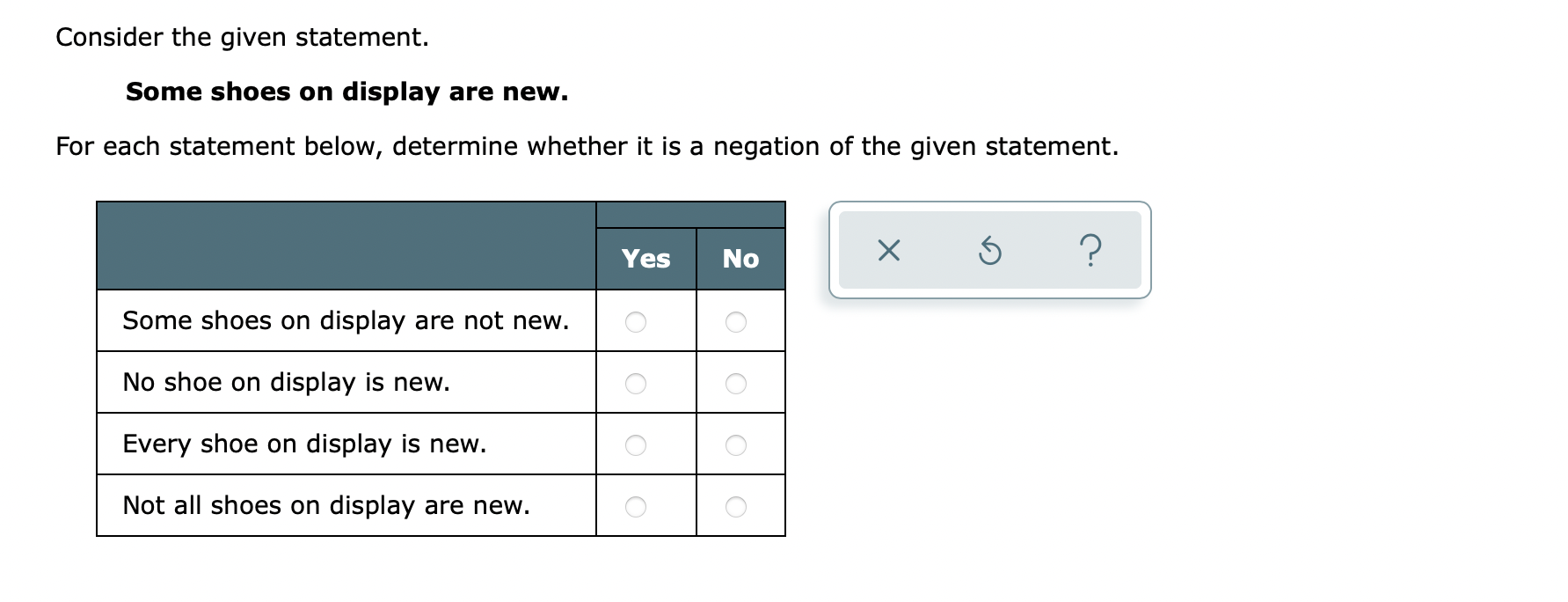 Solved Consider the given statement. Some shoes on display | Chegg.com
