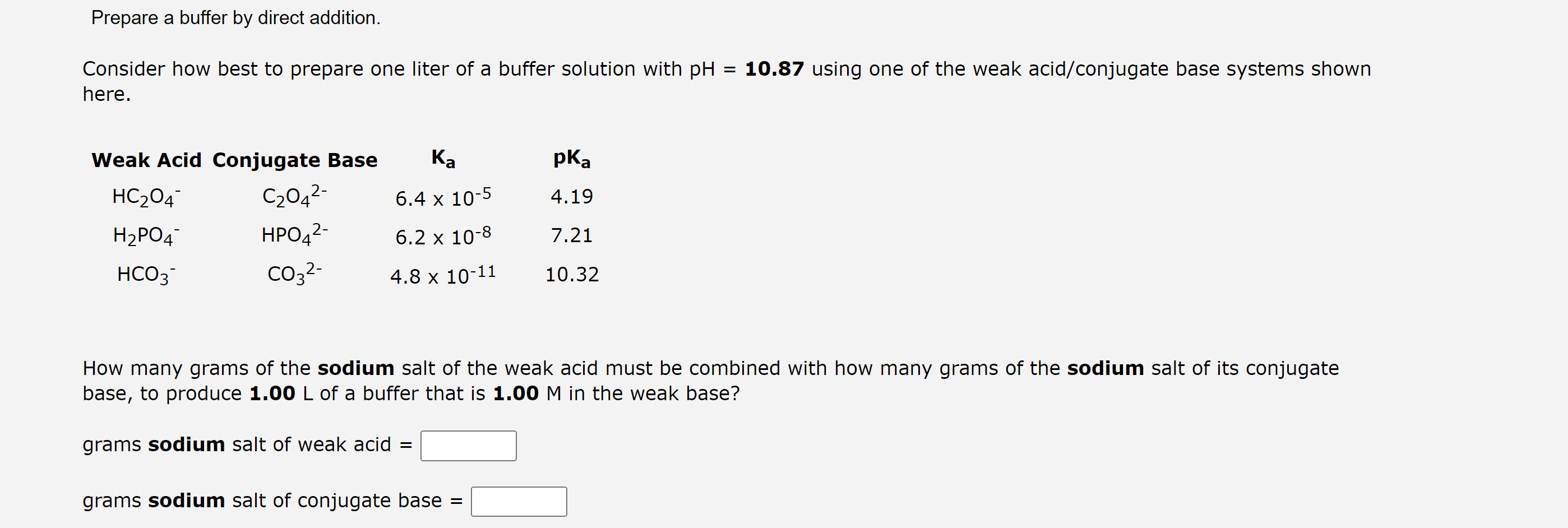 Solved Prepare a buffer by direct addition. Consider how | Chegg.com