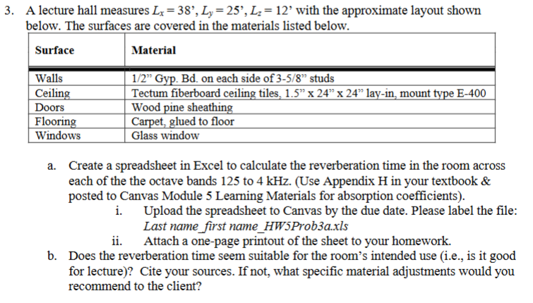 Solved 3. ﻿A lecture hall measures | Chegg.com