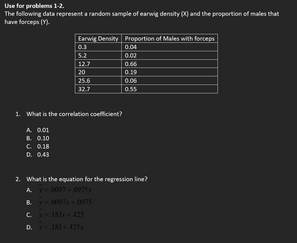 Solved Use for problems 1-2. The following data represent a | Chegg.com
