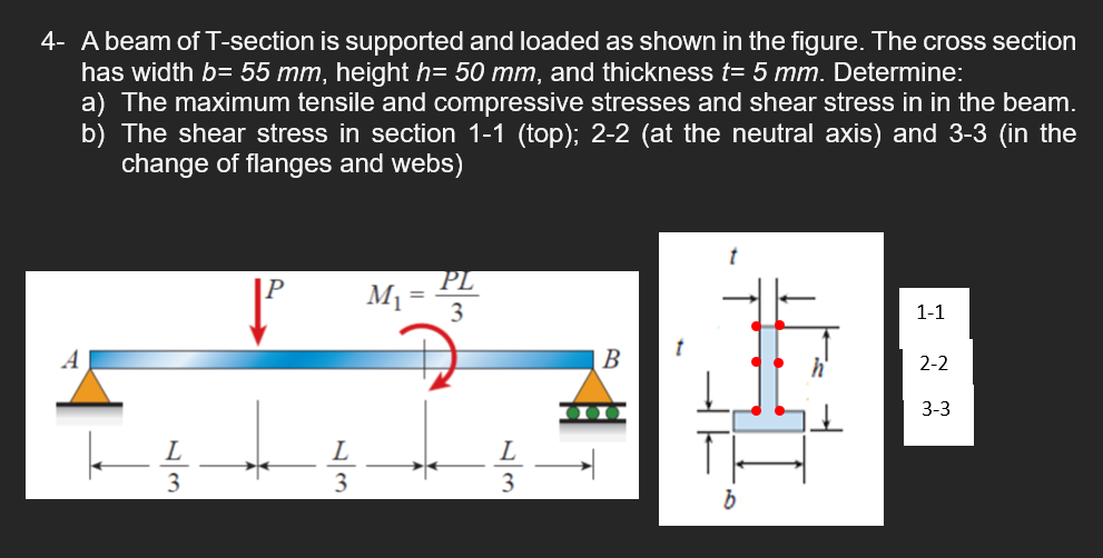 Solved 4- ﻿A beam of T-section is supported and loaded as | Chegg.com