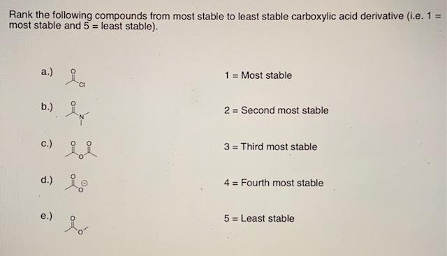 Solved Rank the following compounds from most stable to | Chegg.com