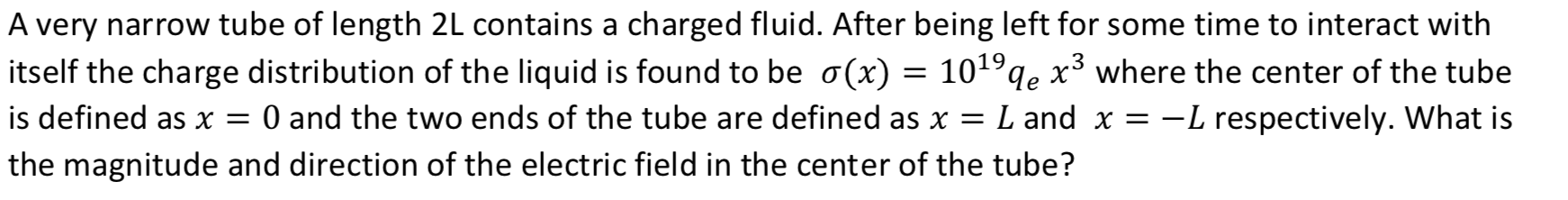 Solved A very narrow tube of length 2L contains a charged | Chegg.com