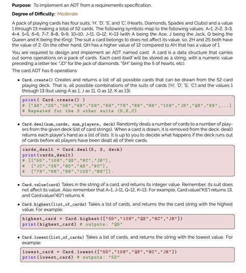 Solved Purpose To Implement An Adt From A Requirements 