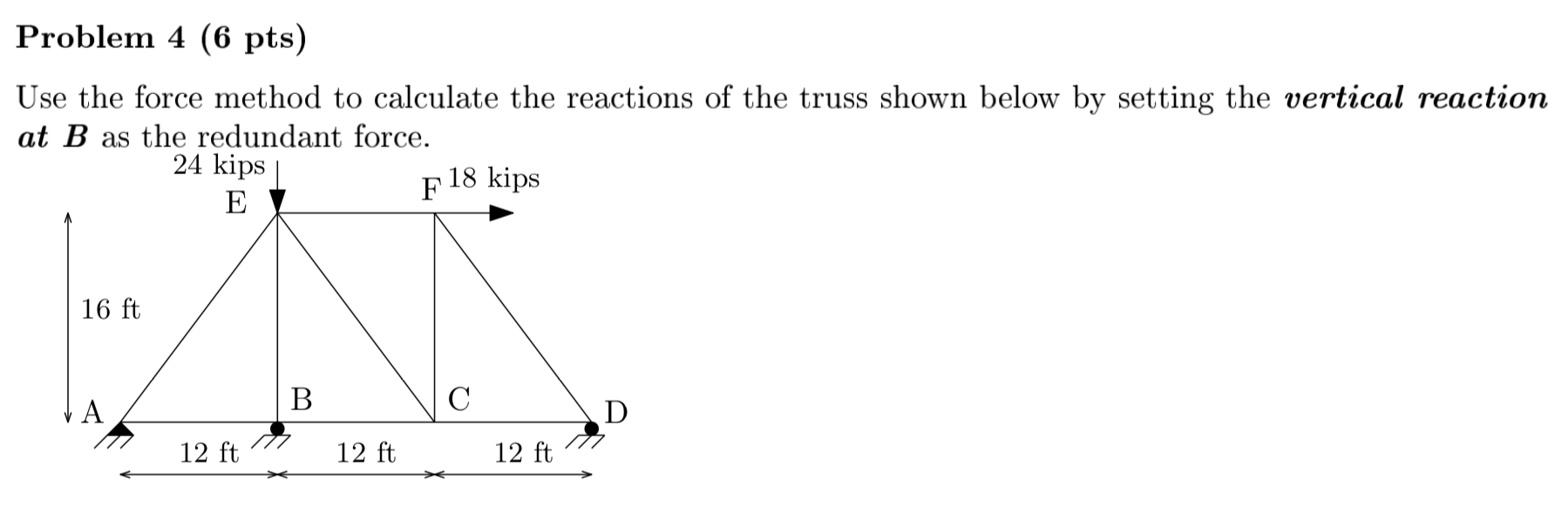 Solved Problem 4 (6 pts) Use the force method to calculate | Chegg.com