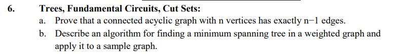 Solved Trees, Fundamental Circuits, Cut Sets:a. ﻿Prove that | Chegg.com