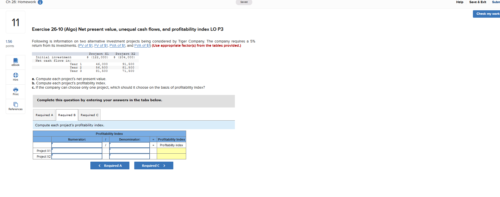 Solved Ch 26: Homework i : Saved Help Saves Subn Save & Exit | Chegg.com