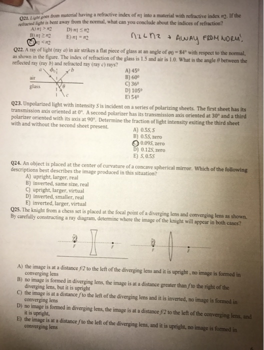 Solved Light goes from material having a refractive index of | Chegg.com