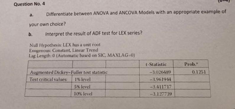 Solved a. Differentiate between ANOVA and ANCOVA Models with | Chegg.com