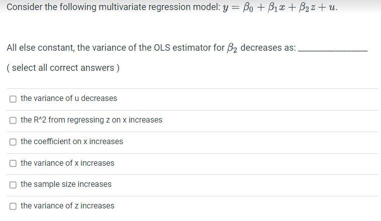 Solved Consider the following multivariate regression model: | Chegg.com