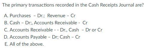 Solved The primary transactions recorded in the Cash | Chegg.com