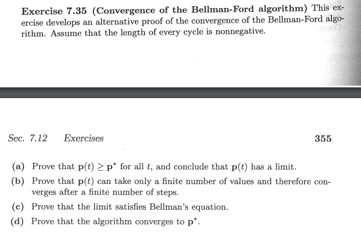 Solved Exercise 7.35 (Convergence of the Bellman-Ford | Chegg.com
