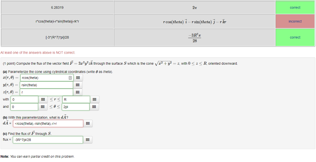 Solved 6.28319 correct rcos(theta)i-rsin(theta)j-rkr r | Chegg.com