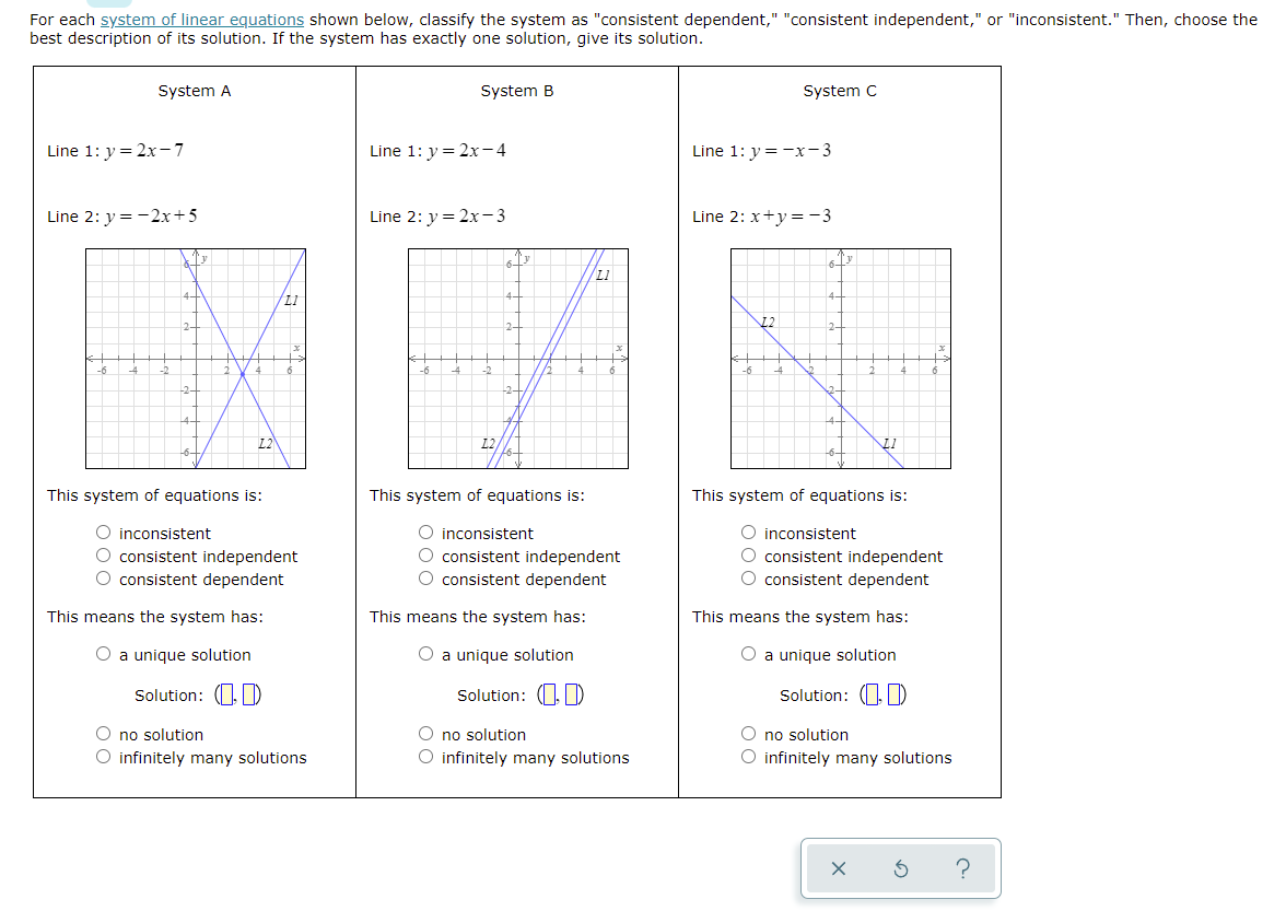 Solved For each system of linear equations shown below, | Chegg.com