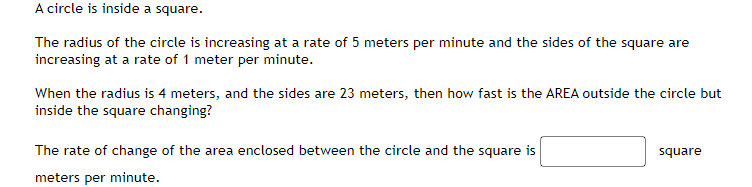 Solved A circle is inside a square. The radius of the circle | Chegg.com