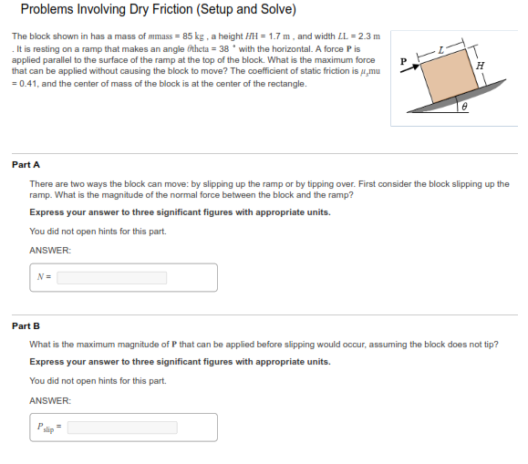 Solved Problems involving Dry Friction (Setup and Solve) The | Chegg.com