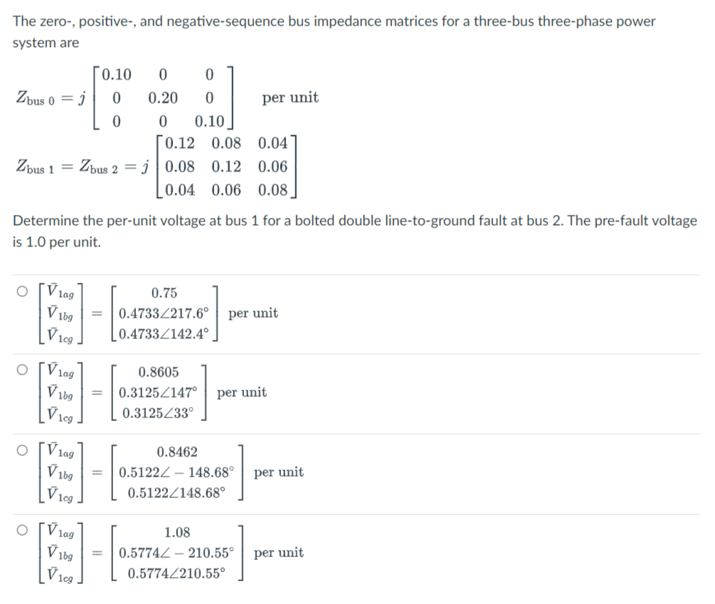 Solved The zero-, positive-, and negative-sequence bus | Chegg.com