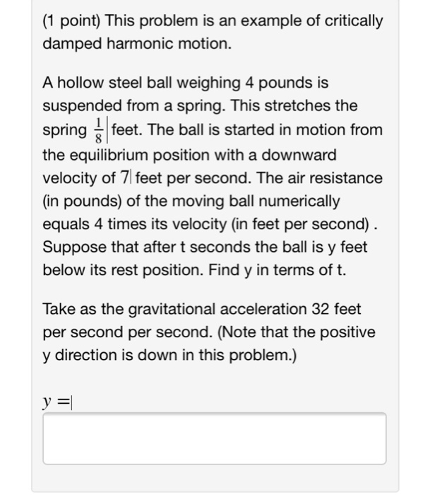 Solved (1 point) This problem is an example of critically | Chegg.com