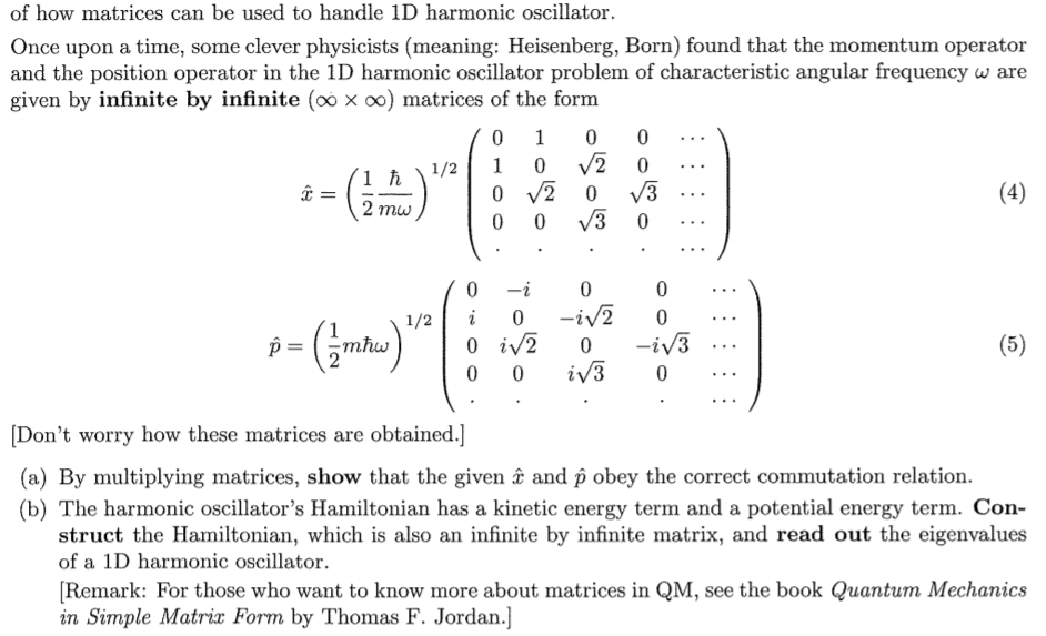 Solved of how matrices can be used to handle 1D harmonic | Chegg.com