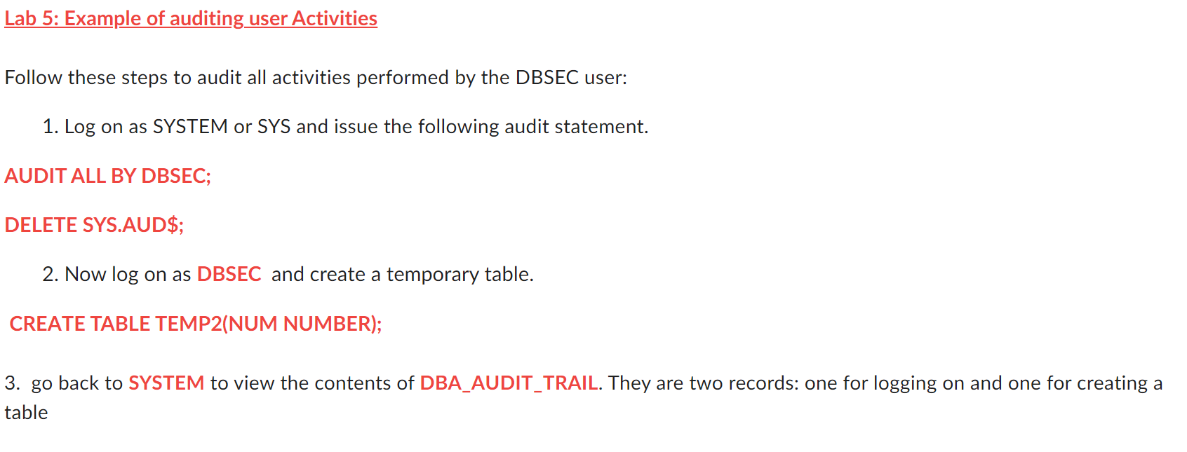 Solved Lab 1: Example of LOGON and LOGOFF Database Events: | Chegg.com