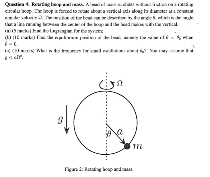 Solved Question 4: Rotating hoop and mass. A bead of mass m | Chegg.com